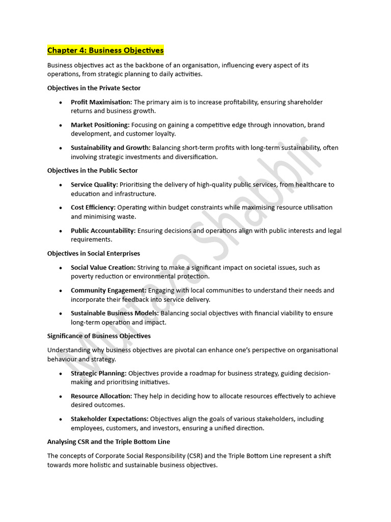 Chapter 4 - Business Objectives | PDF | Corporate Social Responsibility ...
