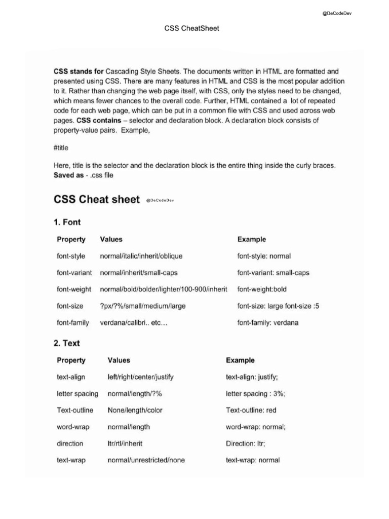 CSS CheatSheet @DeCodeDev | PDF
