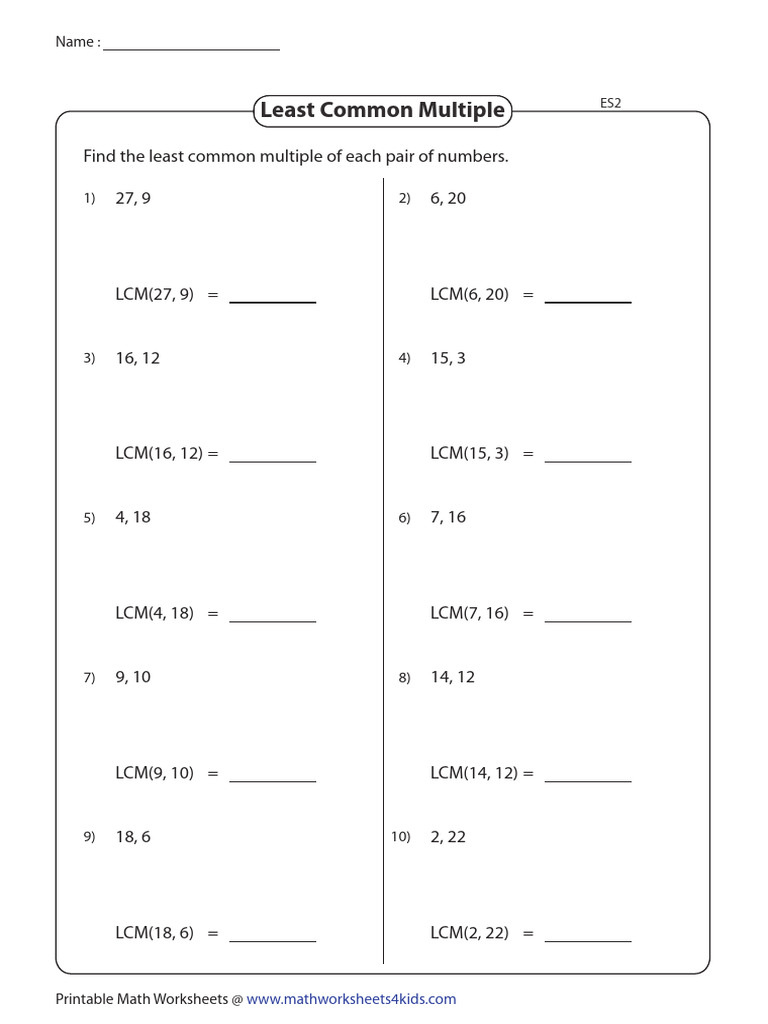 Least Common Multiple Worksheets | PDF