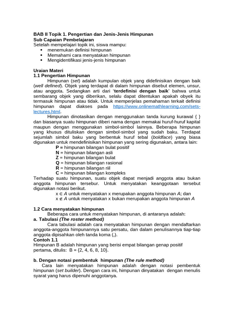Topik 1. Pengertian Dan Jenis-Jenis Himpunan | PDF