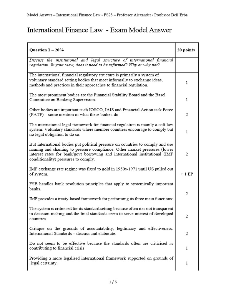 International Finance Law Exam Model Answer | PDF | Capital Requirement ...
