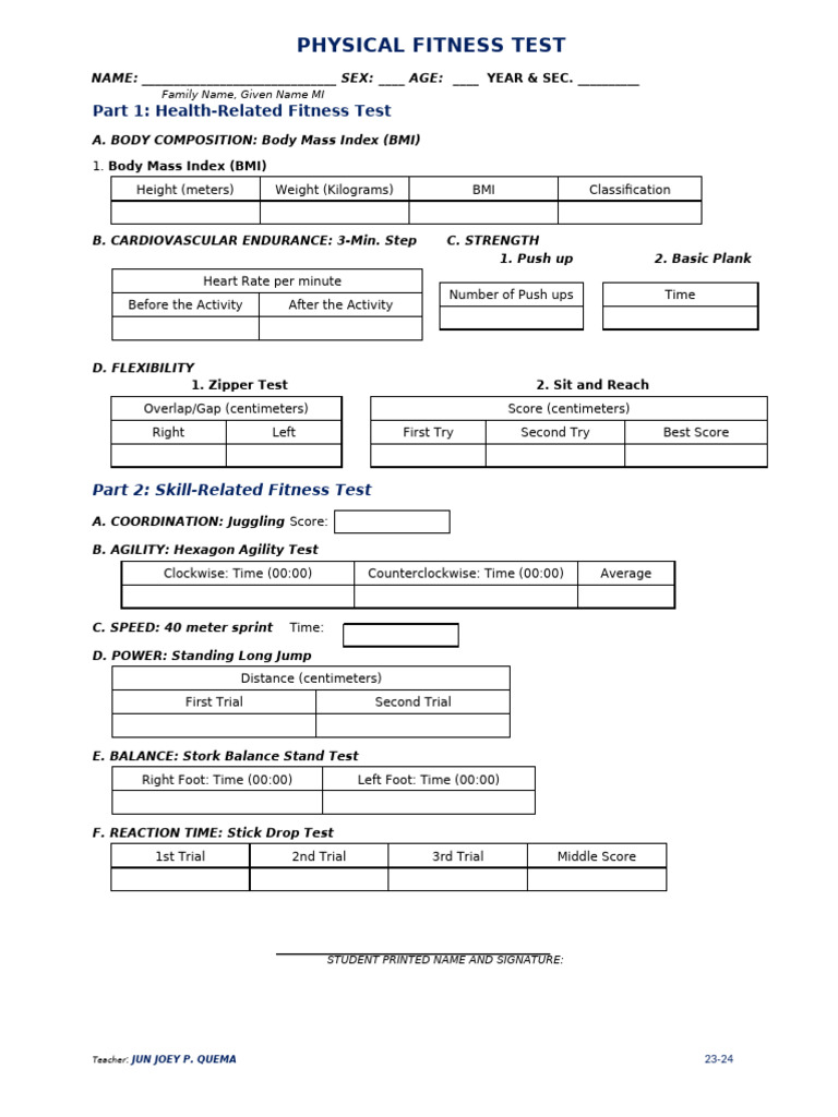 2025 Physical Fitness Test Score Chart | PDF