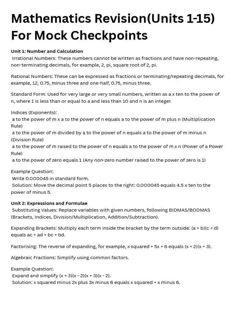 Comprehensive Math Revision Guide | PDF | Numbers | Exponentiation