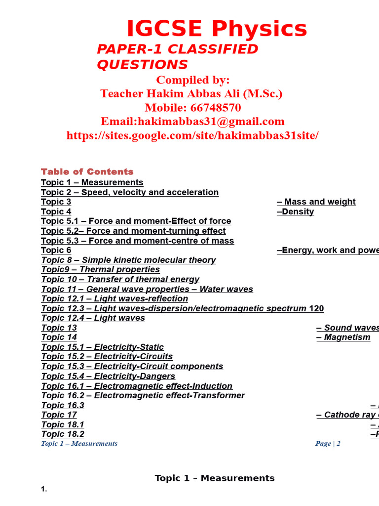 IGCSE Physics Paper 1 Classified | PDF | Force | Acceleration