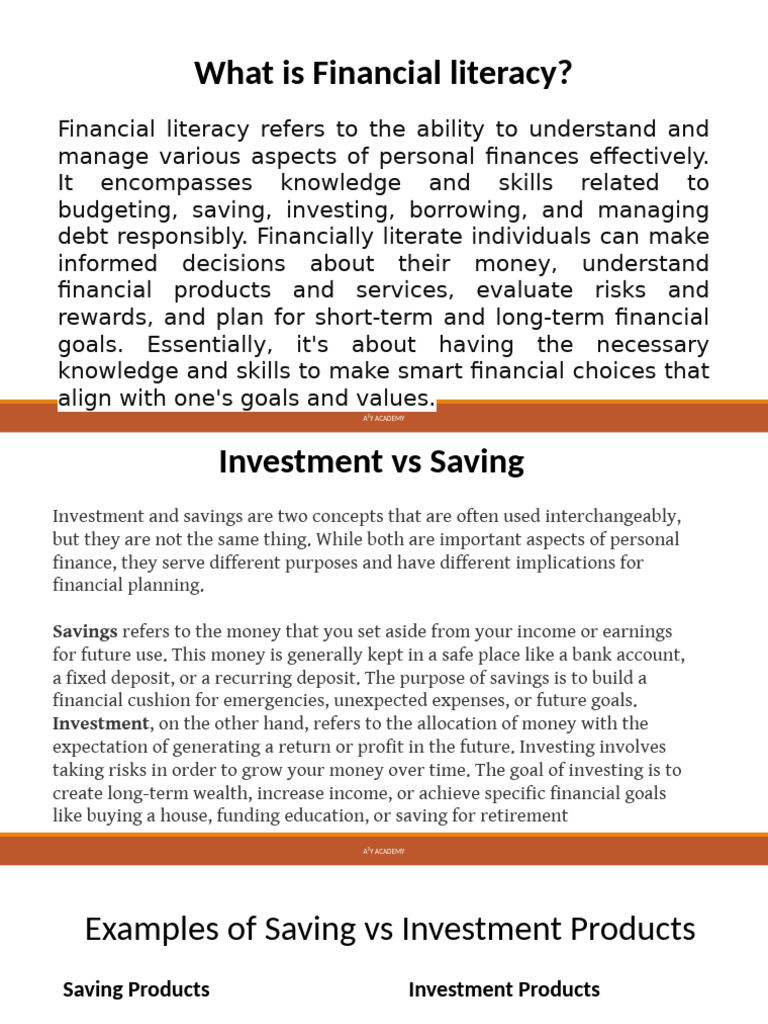 Financial Literacy: Saving vs Investing | PDF | Investing | Saving