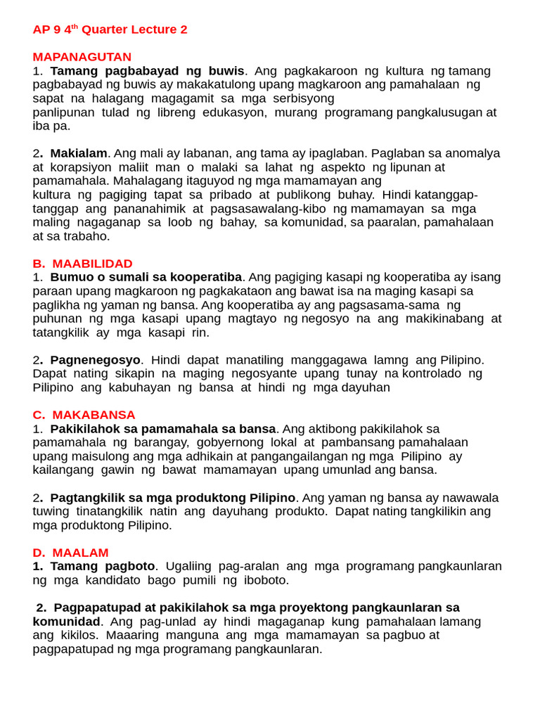 AP 9 4th Quarter Lecture 2 1 | PDF