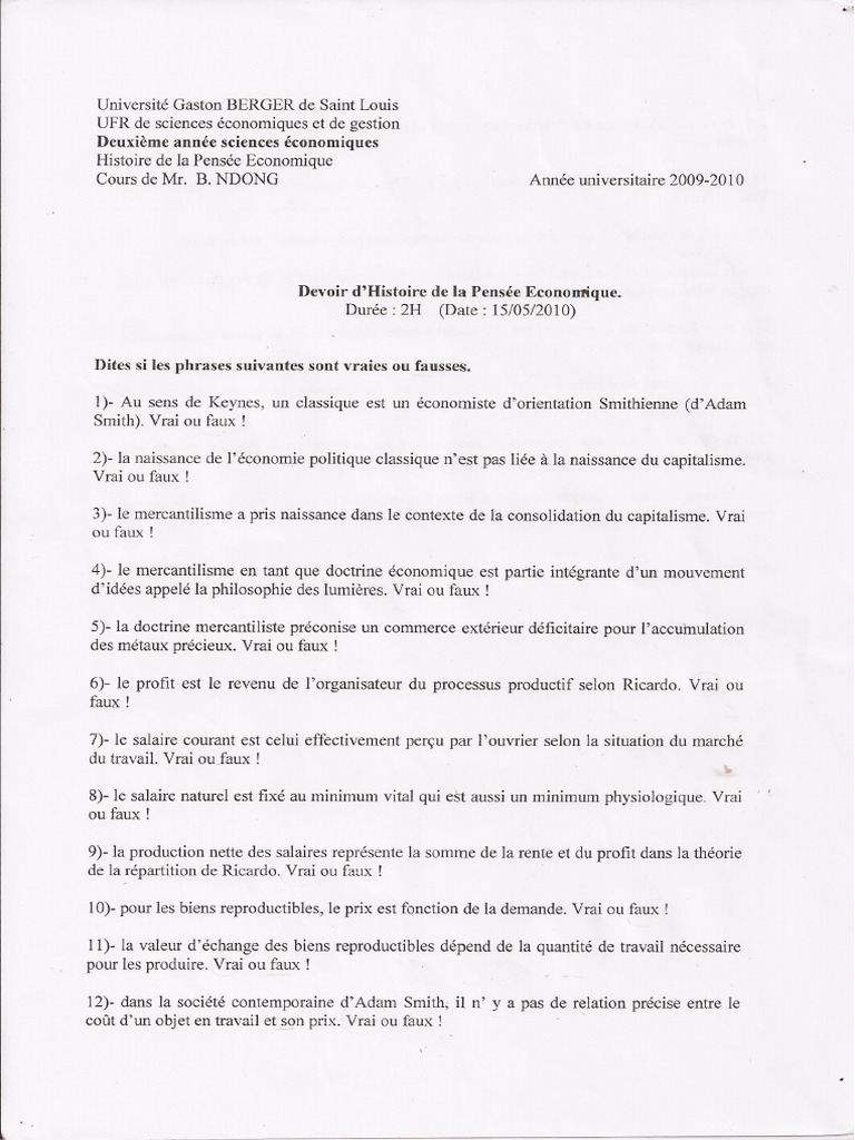 Devoir CM 2009-2010 | PDF