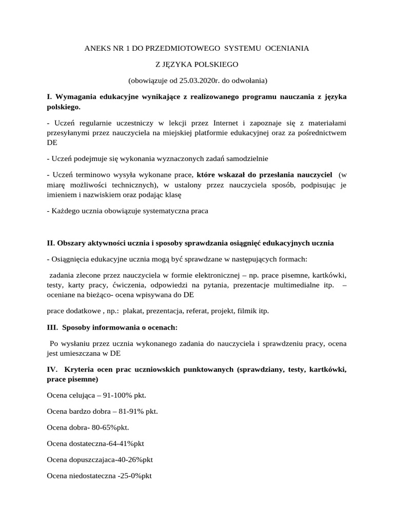 Aneks PSO Język Polski | PDF