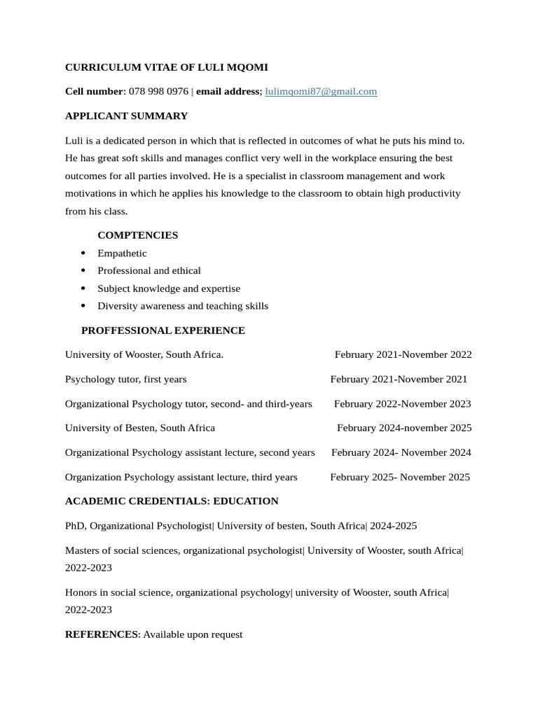 APPLICANT SUMMARY cv | PDF