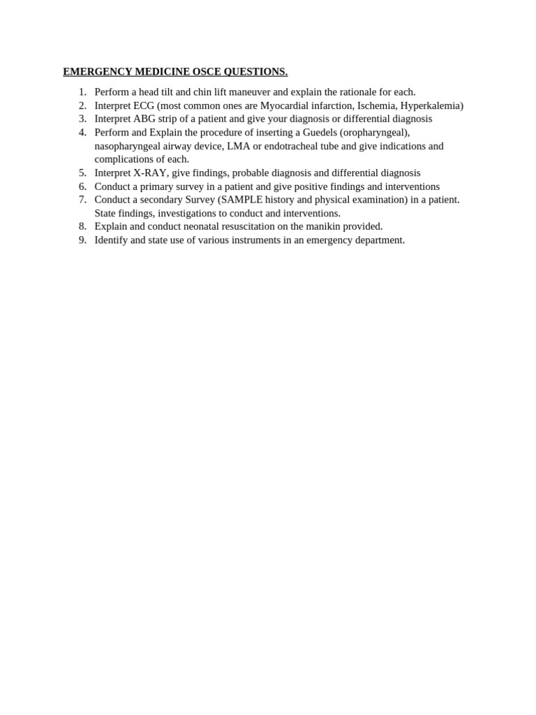 Emergency Medicine Osce Questions | PDF