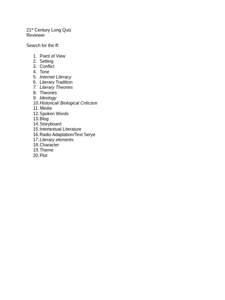 21st Century Long Quiz Reviewer | PDF