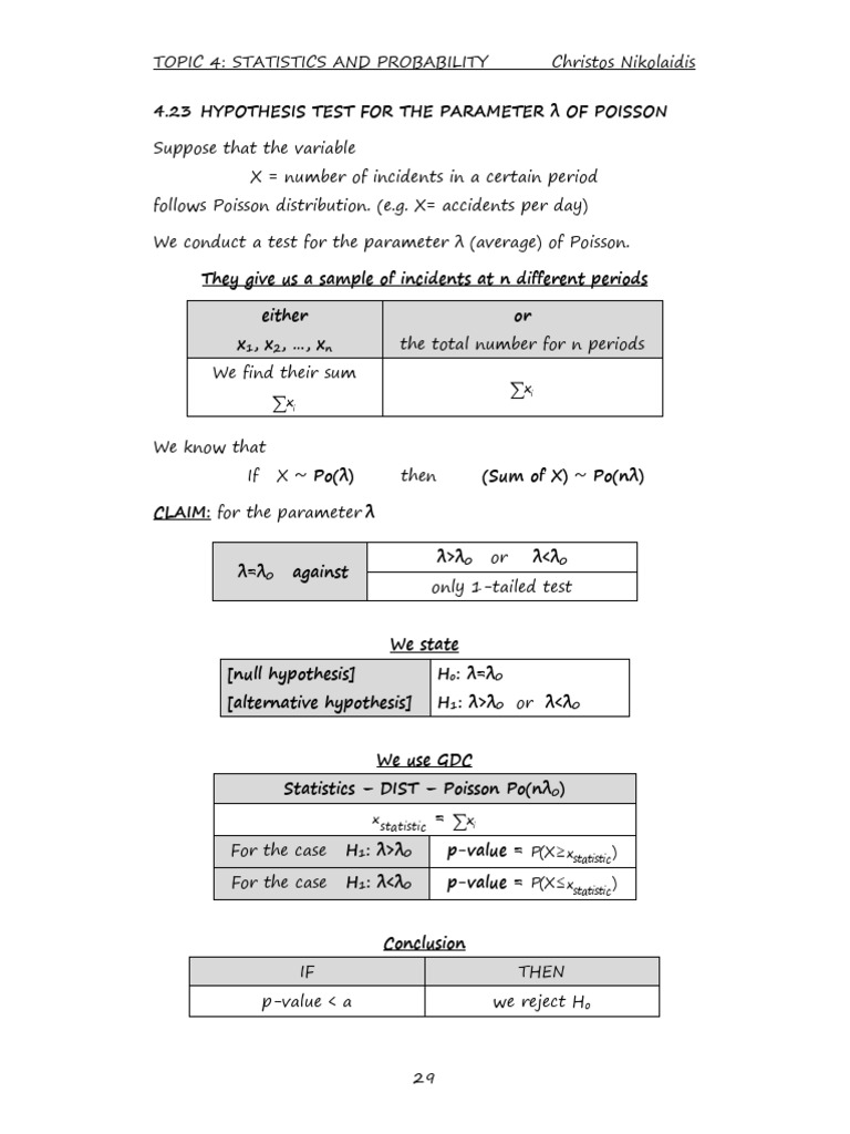 Hypothesis Testing - Poisson Notes | PDF | P Value | Poisson Distribution