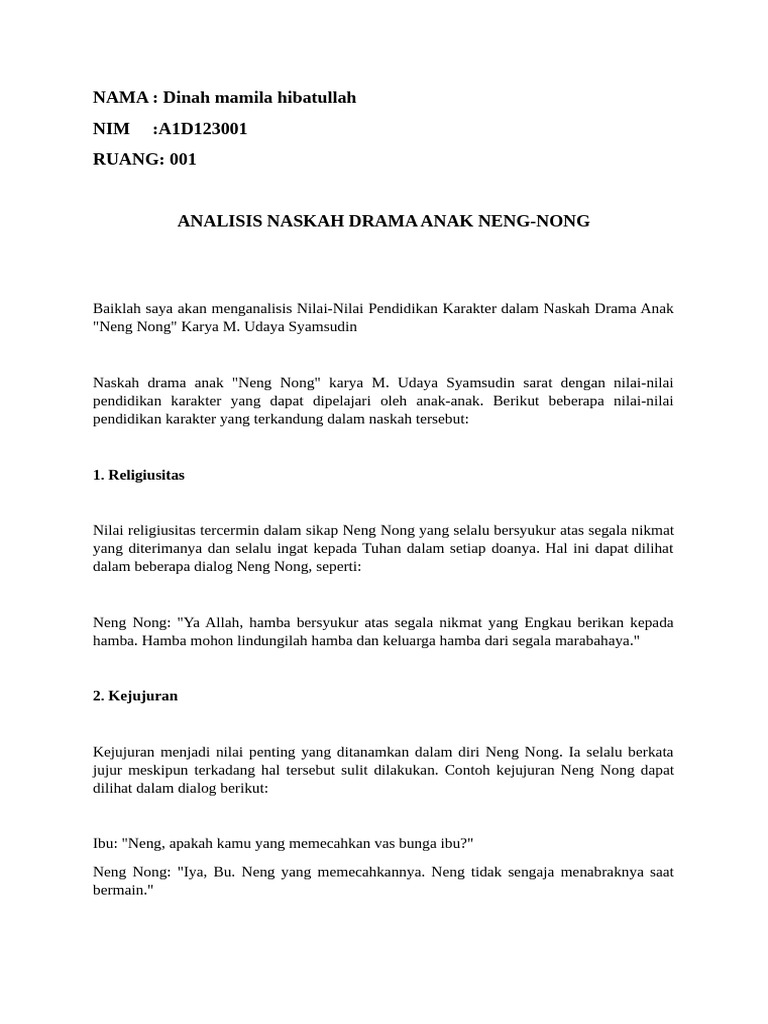 Analisis Naskah Drama Anak Neng-Nong | PDF