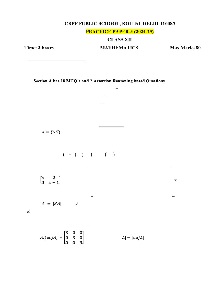 Xii Maths Practice Paper-03 2024-25 (CRPF Public School, Rohini) | PDF | Seed | Geometry