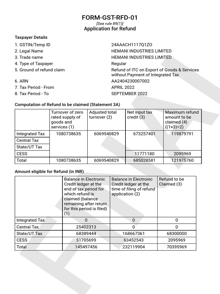 RFD01 24AAACH1117Q1ZO EXPWOP 202204 Form | PDF | Tax Refund | Taxes