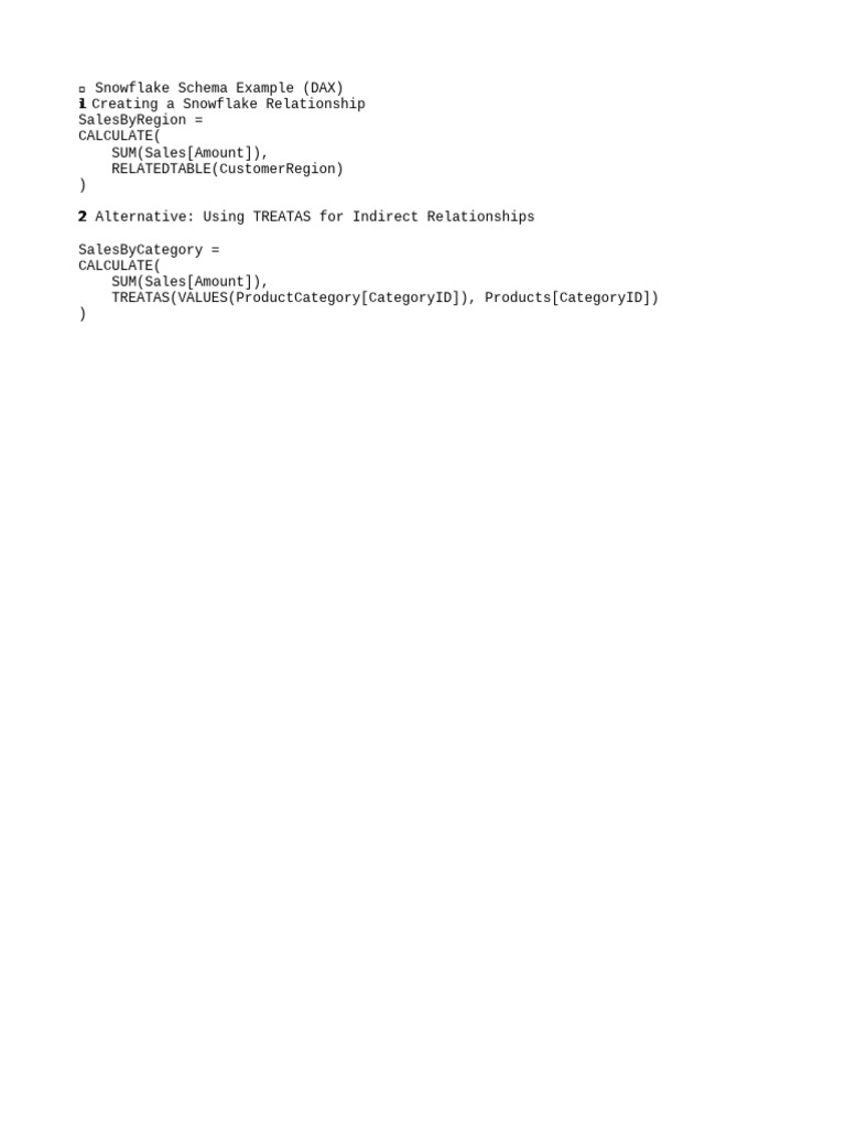 Snowflake Schema DAX Examples | PDF