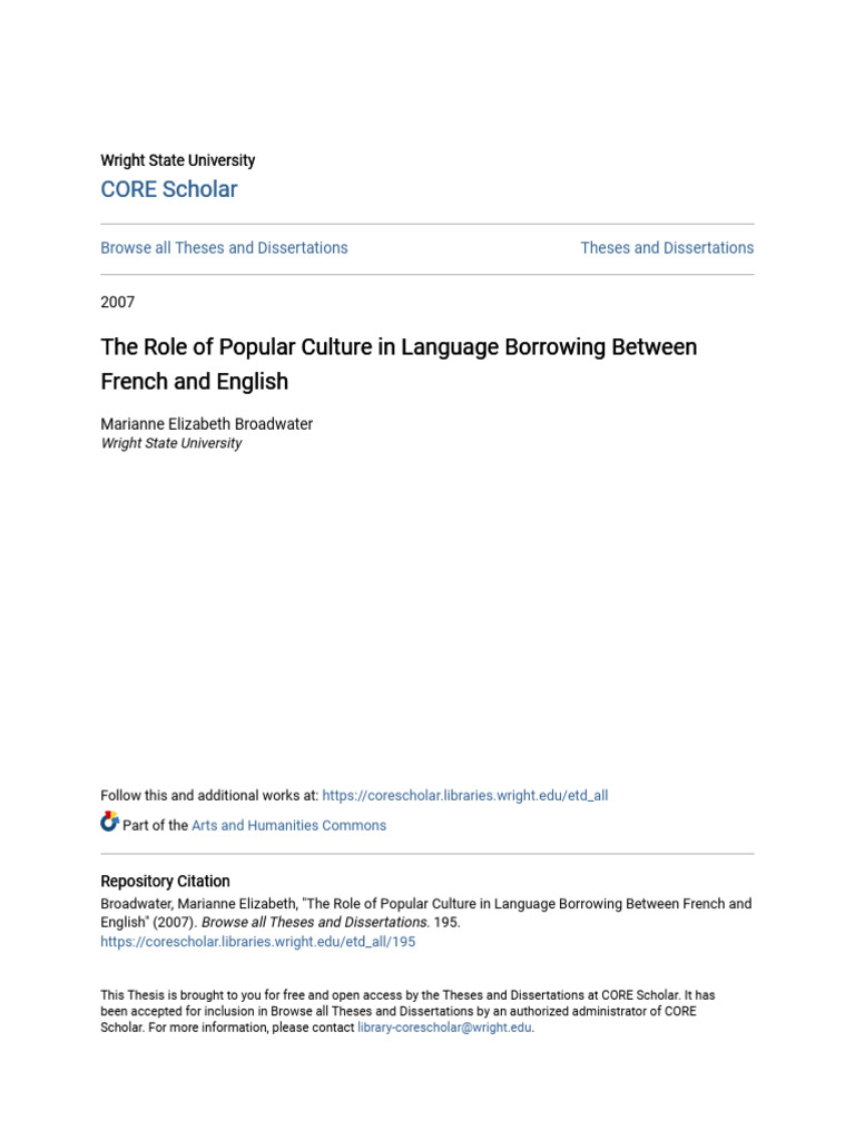 The Role of Popular Culture in Language Borrowing Between French | PDF ...
