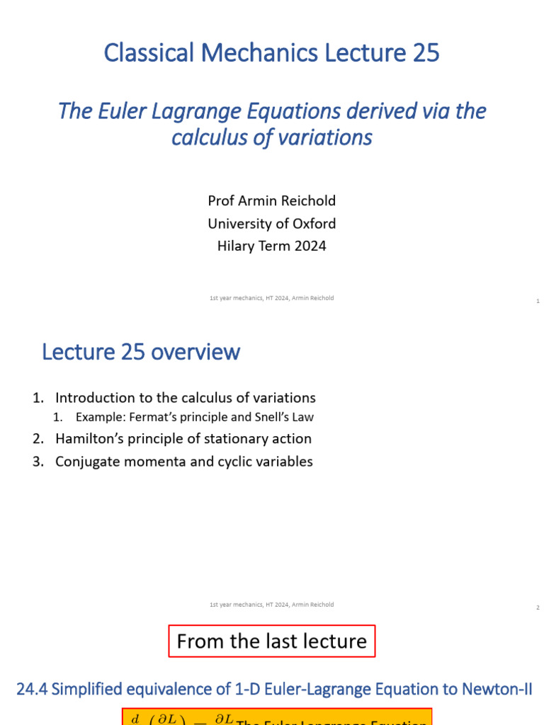 Euler-Lagrange Equations in Mechanics | PDF | Calculus Of Variations | Euler–Lagrange Equation