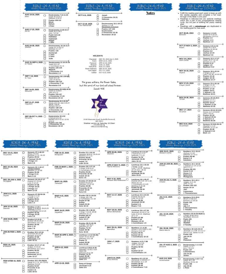 2024 2025 SODC Bible Reading Plan Printable 8.5x1471 | PDF | Religious Texts | Siddur