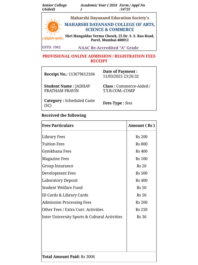 Payment Receipt | PDF
