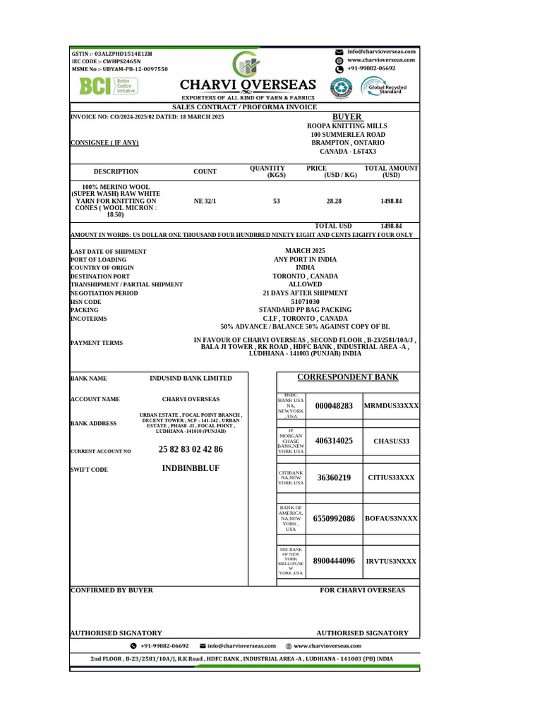 Sales Contract Proforma Invoice Final | PDF | Banking