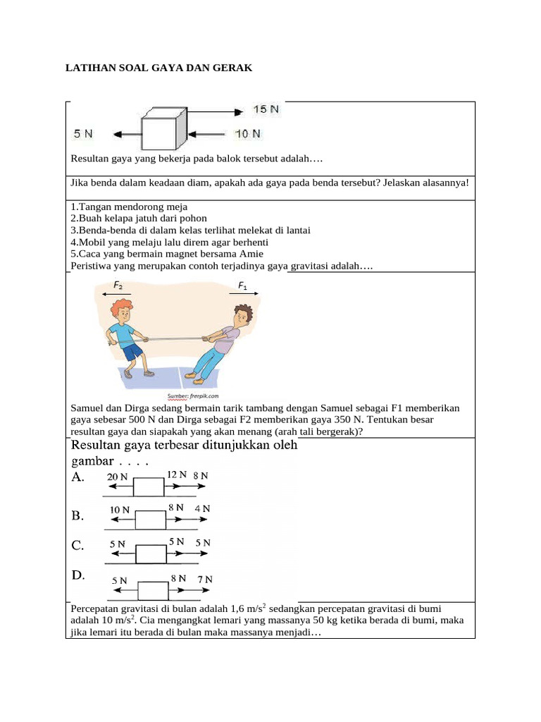 LATIHAN SOAL GAYA DAN GERAK | PDF