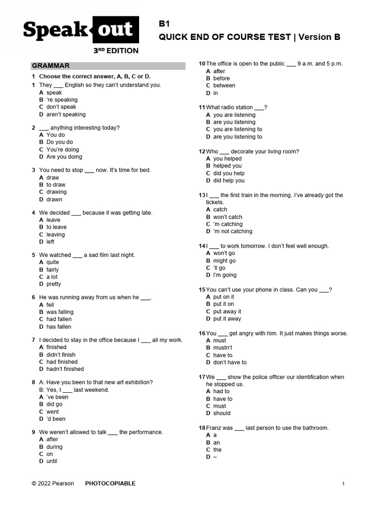 B1 Quick End of Course Test | PDF