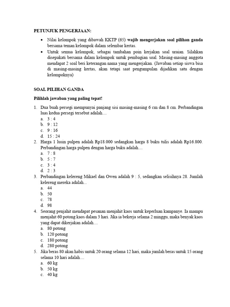Soal Materi Perbandingan (Rasio) | PDF