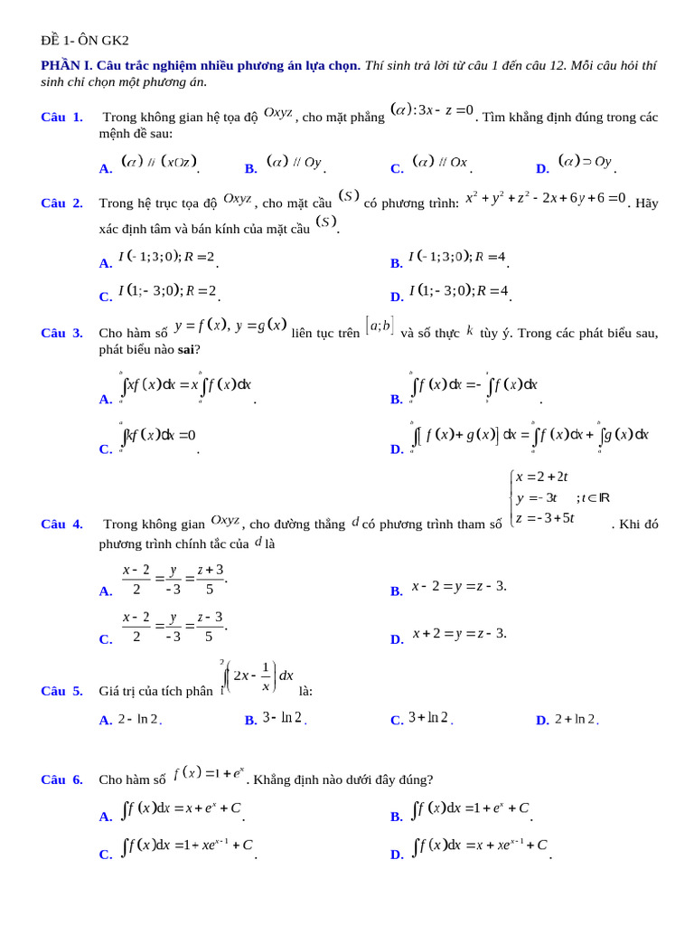 ĐỀ 1- ÔN TÂP GK2 | PDF
