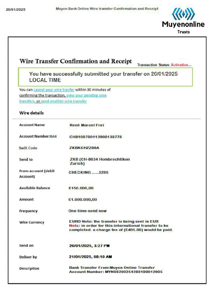 Confirmation Receipt (Rene M Frei) | PDF