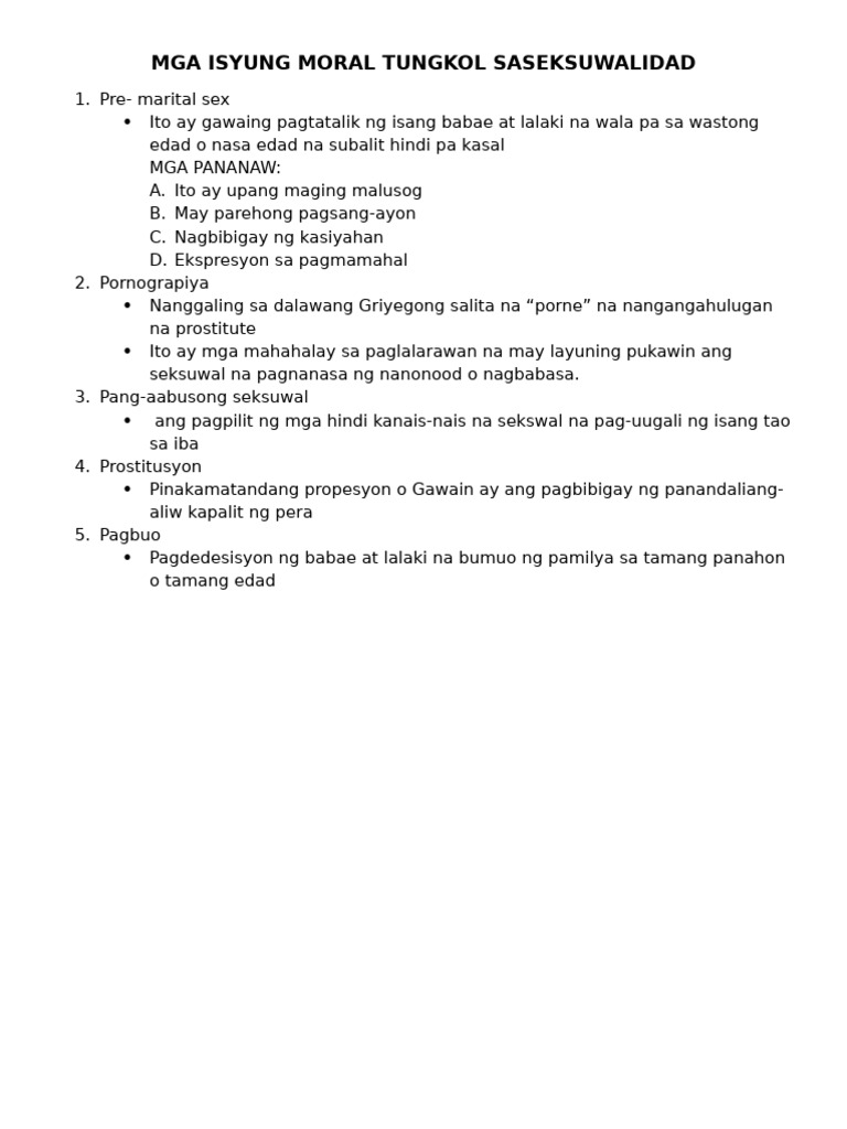 Mga Isyung Moral Tungkol Saseksuwalidad | PDF