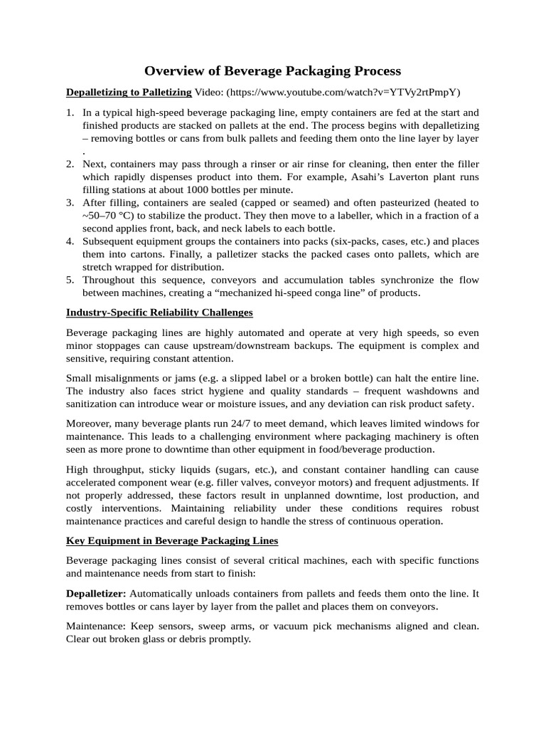 Overview of Beverage Packaging Process | PDF | Reliability Engineering ...