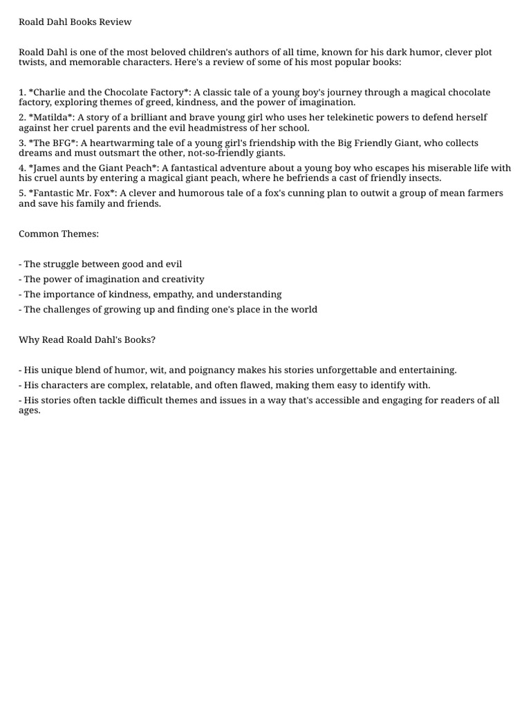 Roald Dahl Review by saniya | PDF