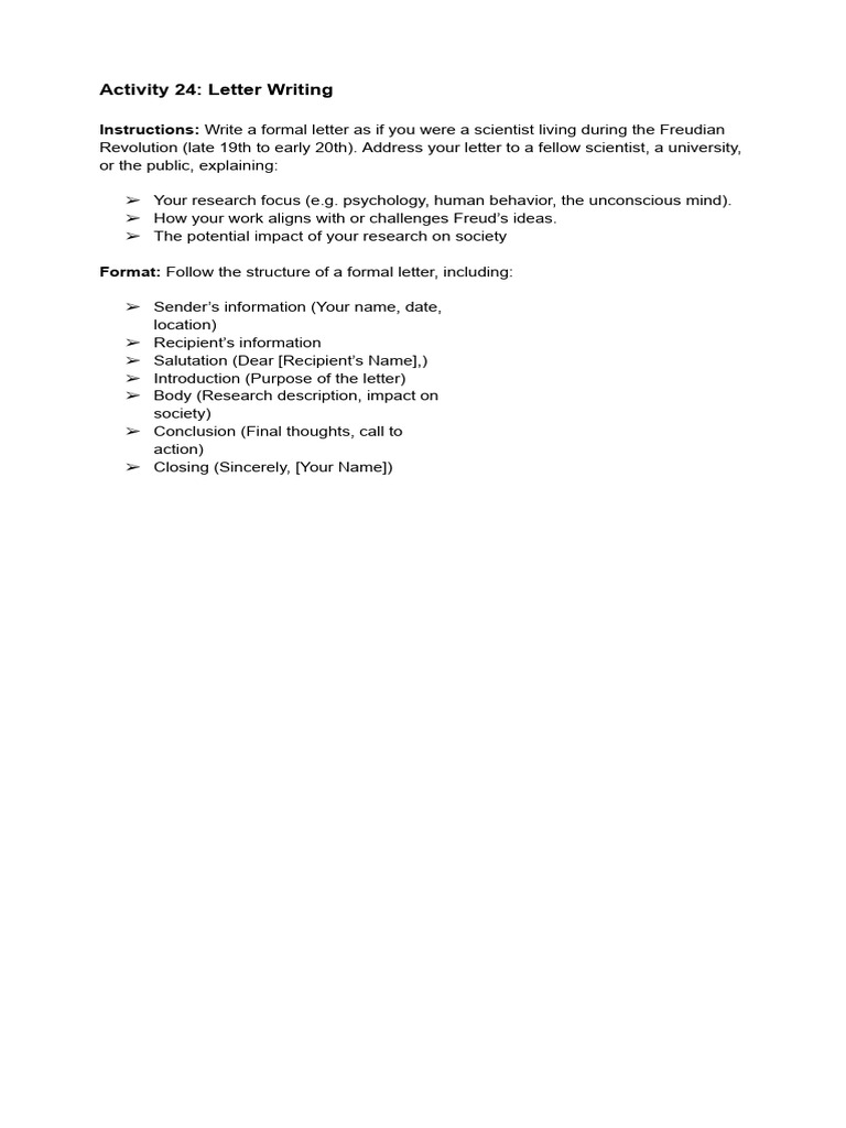 Activity 24 - Letter Writing | PDF | Psychology | Sigmund Freud