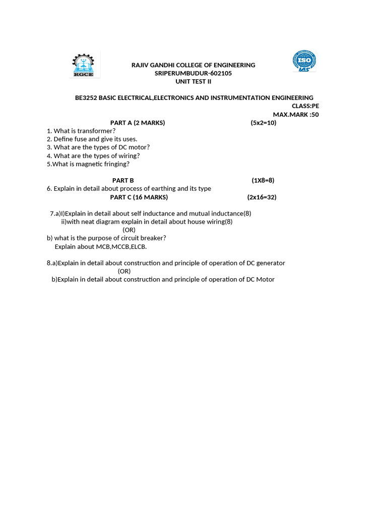 Pe Be3252 Basic Electrical, Electronics and Instrumentation | PDF