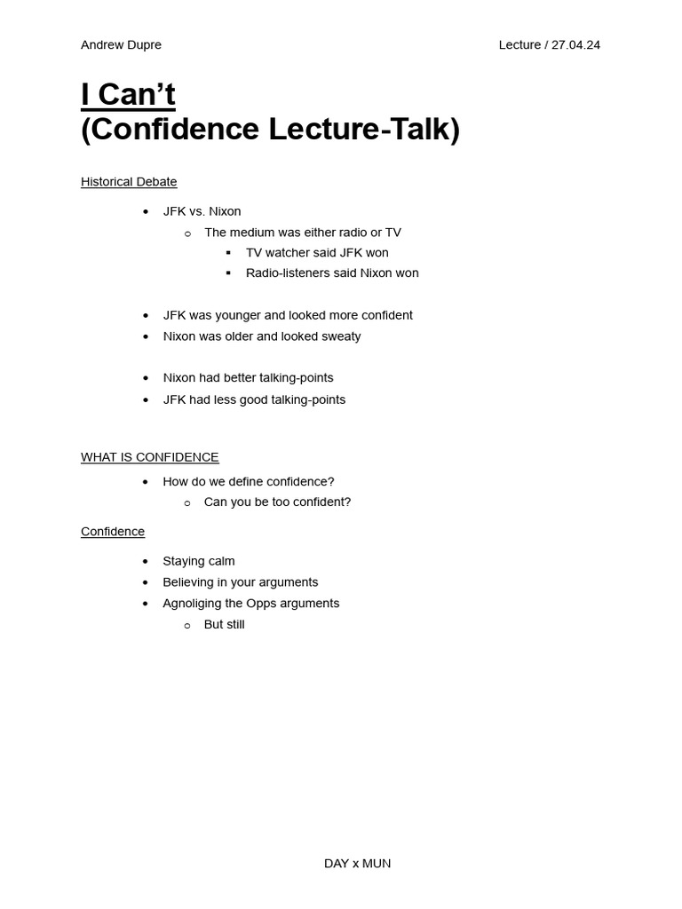 Confidence Andrew Dupre - Lecture | PDF
