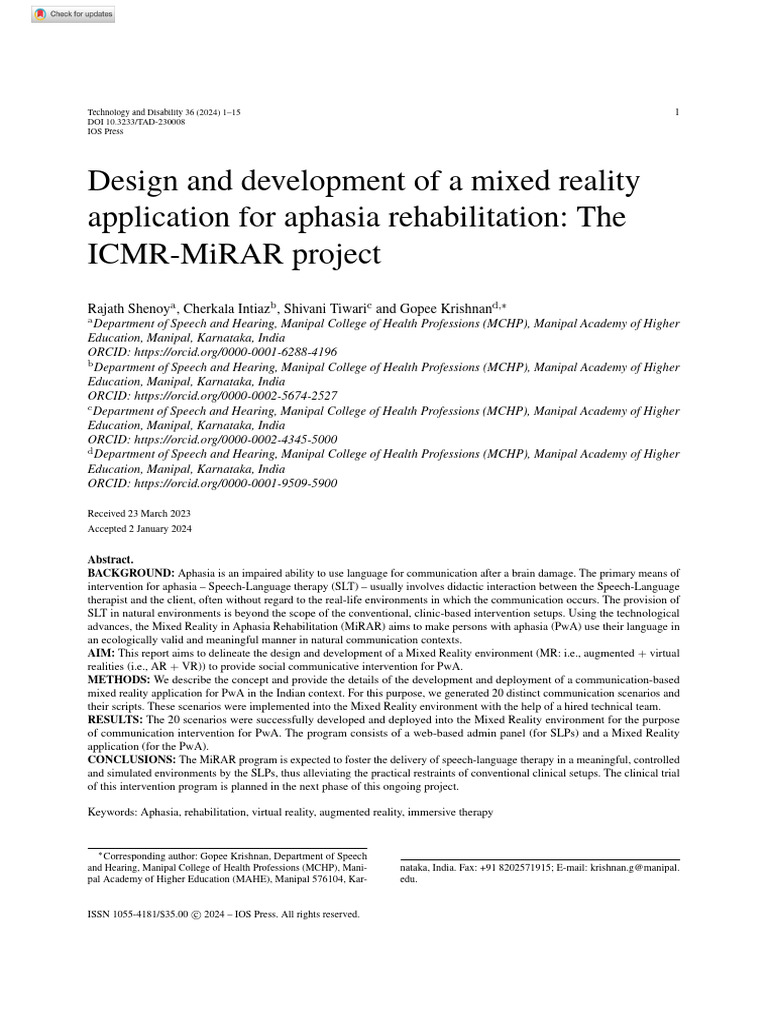 Design and development of a mixed reality application for aphasia ...