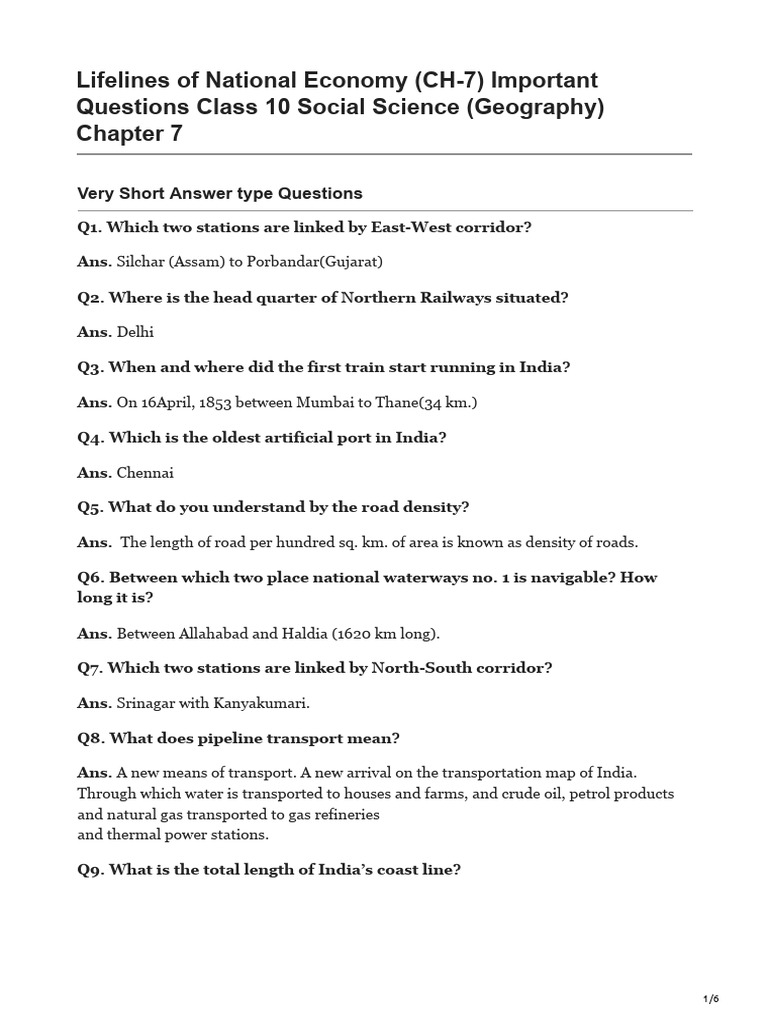 Class 10 Chapter 7 Geography Important Questions English Medium | PDF ...