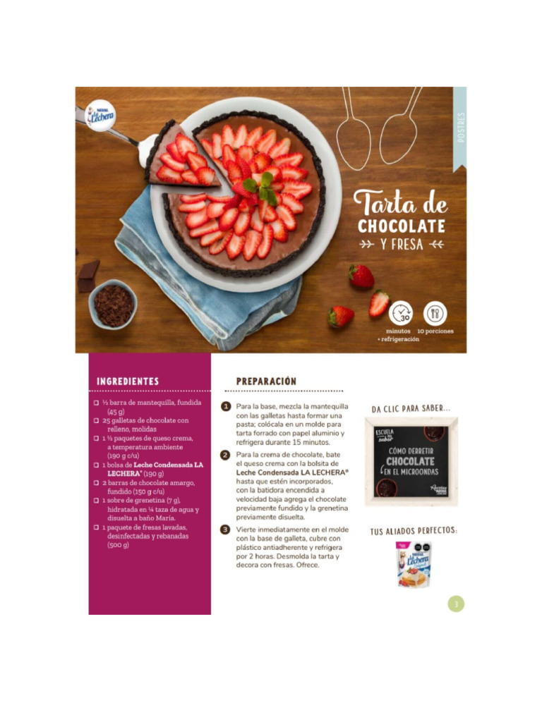 Receta - Postre Sin Horno - Tarta de Chocolate Y Fresa | PDF