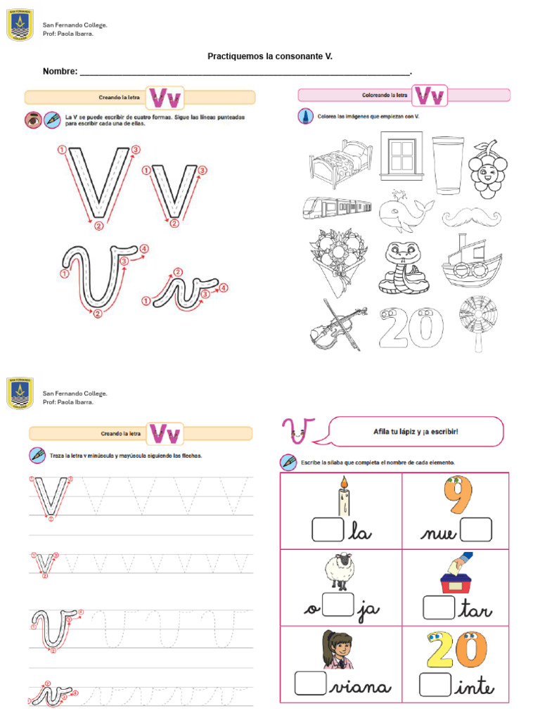 Practiquemos La Consonante V | PDF