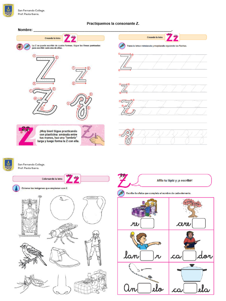 Practiquemos La Consonante Z | PDF