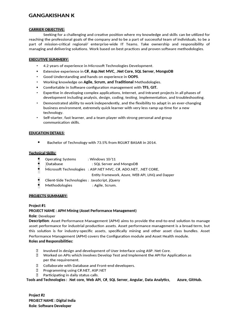 Microsoft Developer Resume Overview | PDF | Microsoft Sql Server | C Sharp (Programming Language)