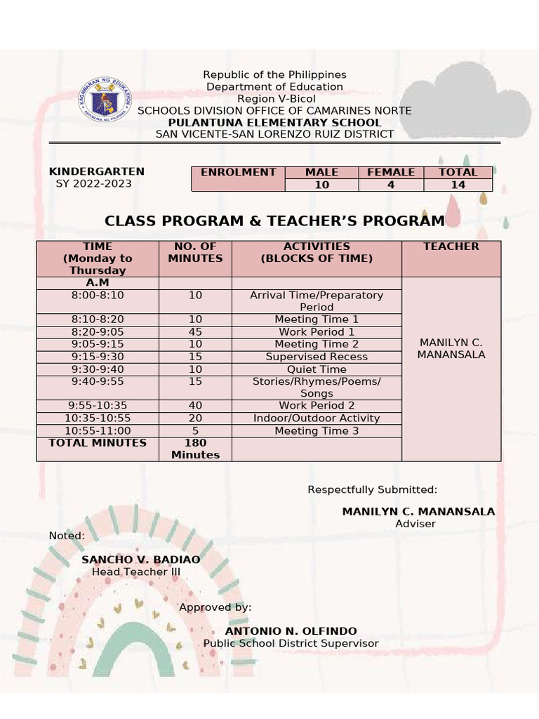 CLASS-PROGRAM-KINDER-2022-2023 new | PDF