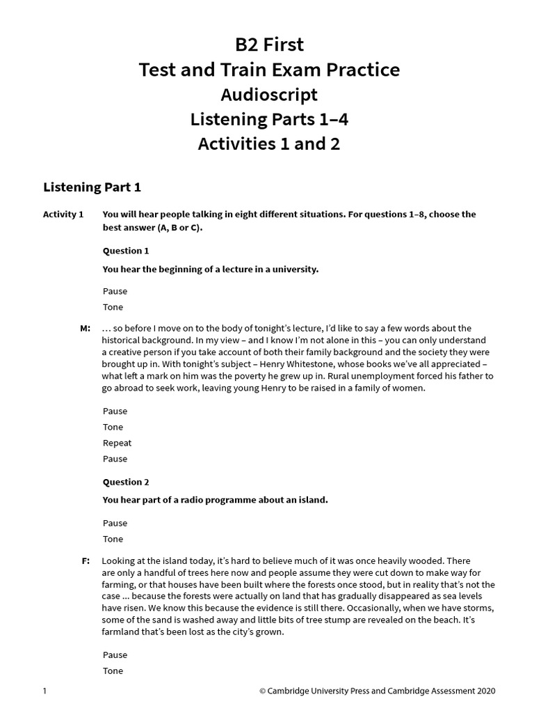 Complete First Test & Train B2 First Exam Practice Audioscripts | PDF
