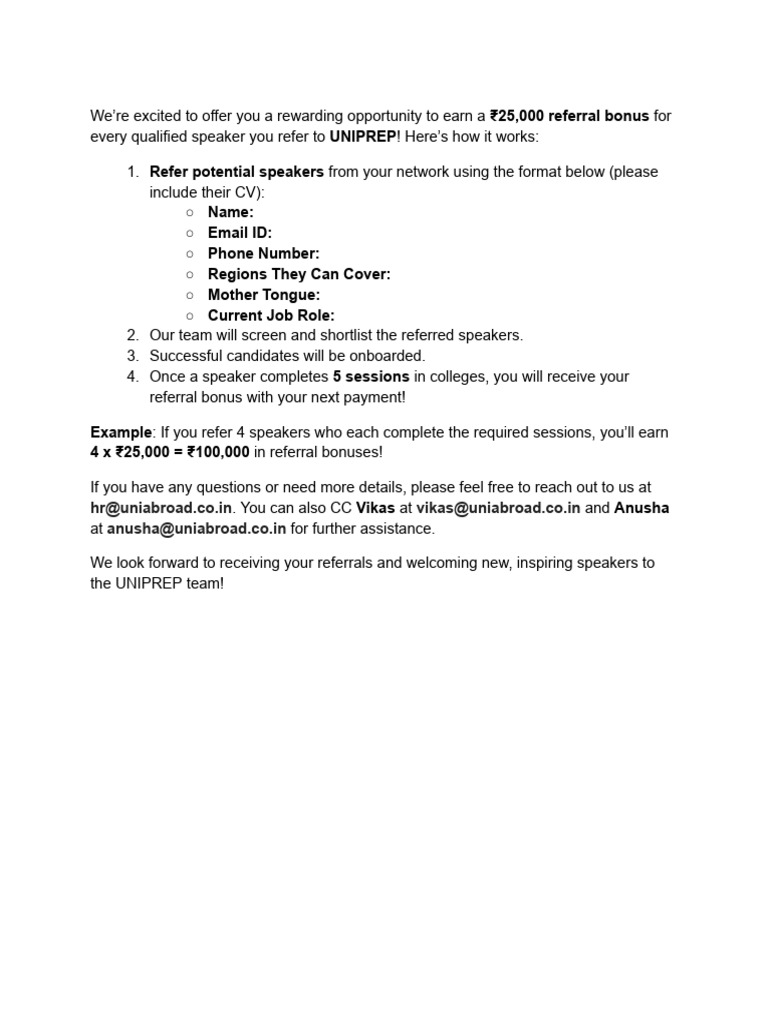 Speaker Refferal Document | PDF