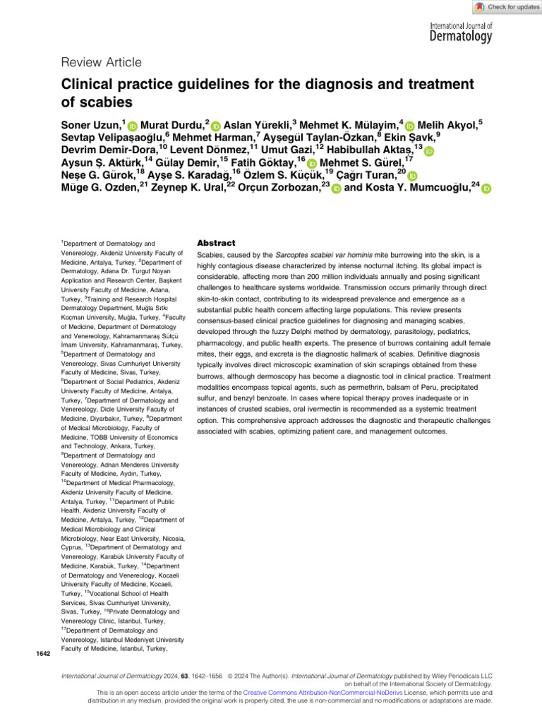 Clinical Practice Guidelines For The Diagnosis and Treatment of Scabies ...