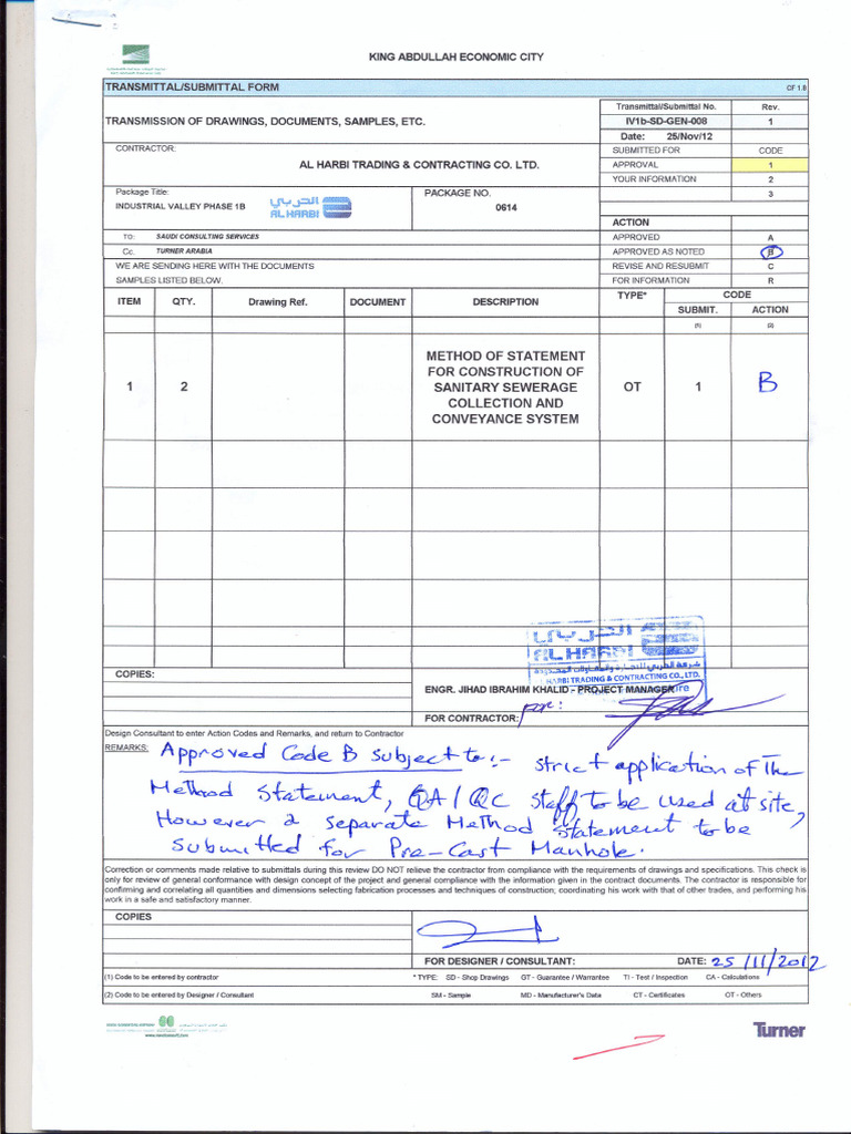 Method of Statement For Construction of Sanitary Sewerage System) | PDF