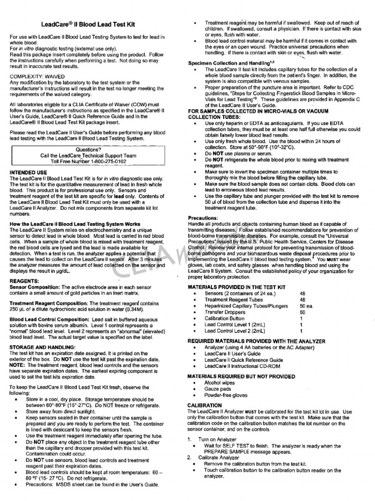 ESA 70 3447 LeadCare II System Insert~1713file2 | PDF