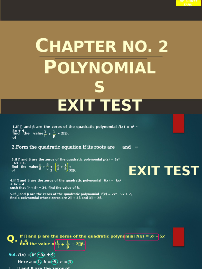 Quadratic Polynomial Solutions and Tests | PDF | Zero Of A Function ...