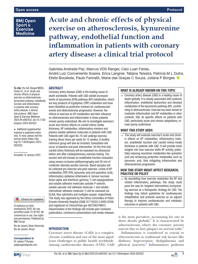 Acute and Chronic Effects of Physical | PDF | Atherosclerosis ...